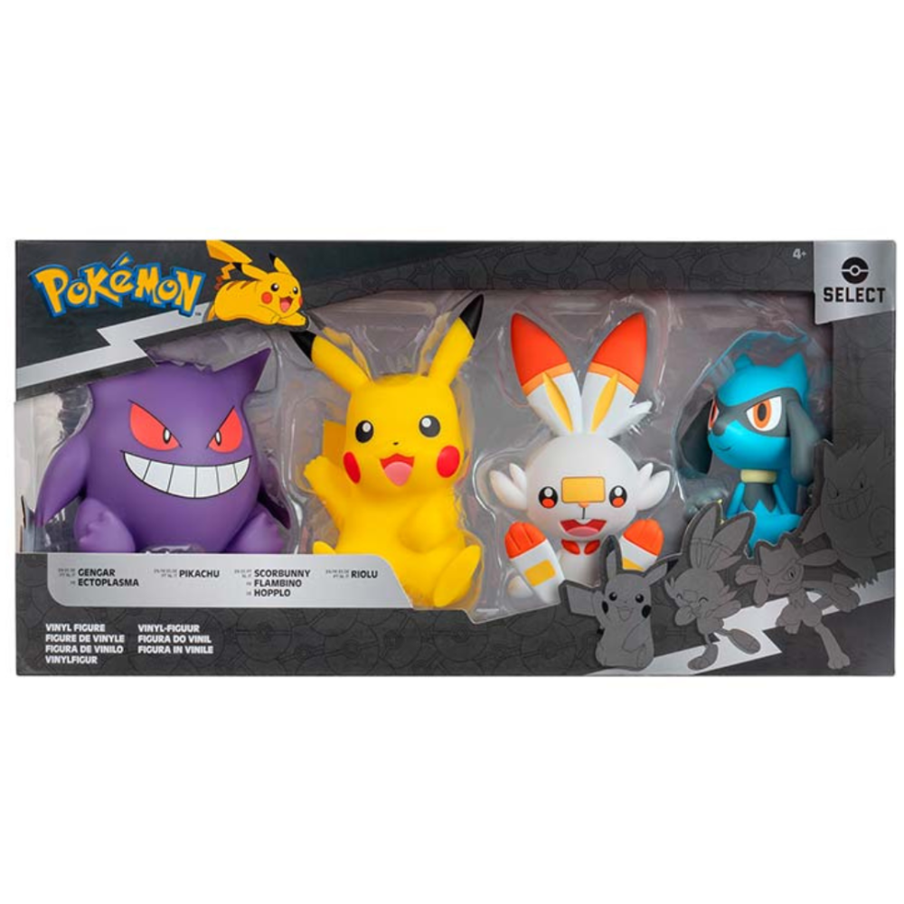 Figuras Pokémon Select (Gengar Scorbunny Riolu Pikachu) Set 4 Pack